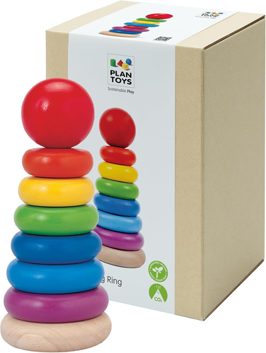 Wooden 8 Piece Sorting and Stacking Ring Toy (5124) | Rainbow Color ...