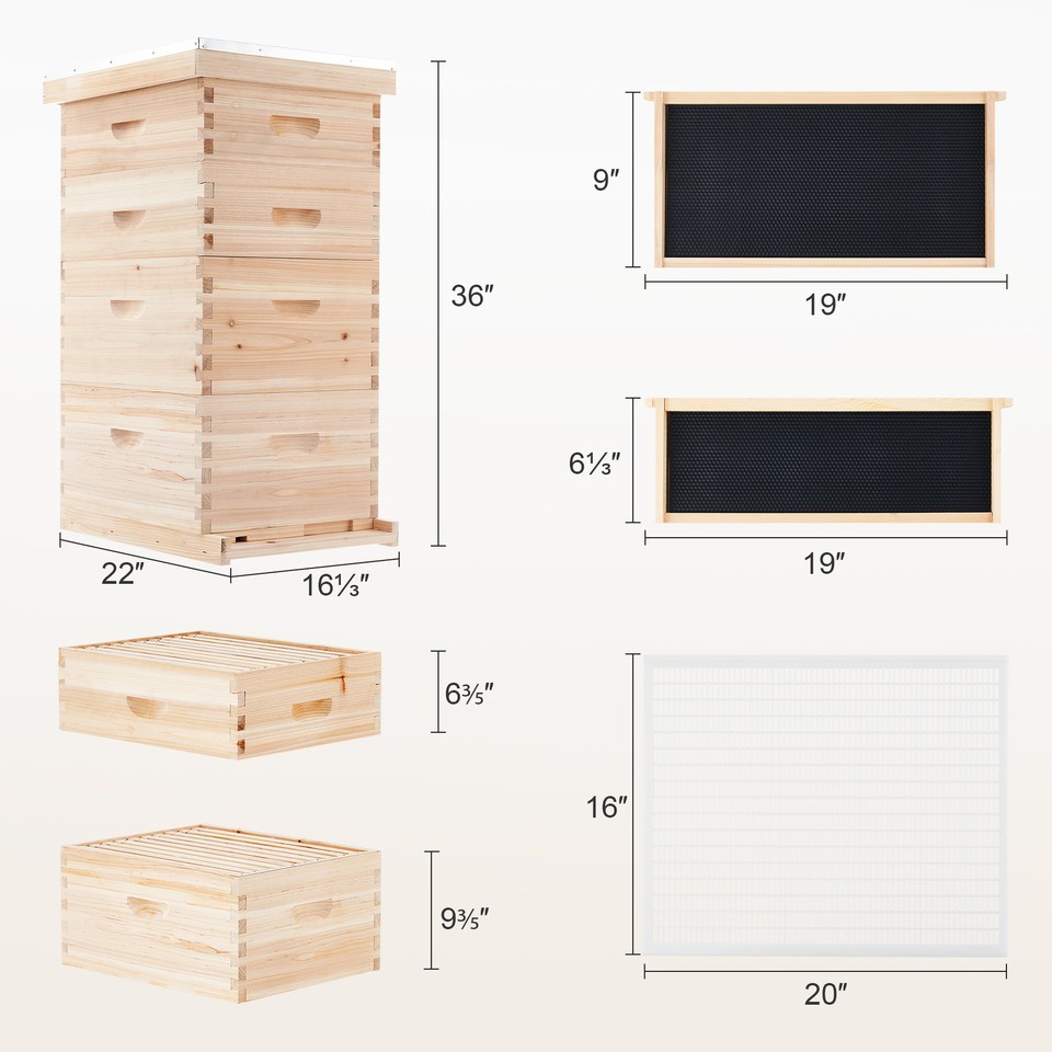 Langstroth Beehive Kit - 40 Frame Box with 20 Deep & 20 Medium Frames ...