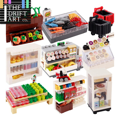 MOC Supermarket Fresh Food Seafood Bread Cart For LEGO Building Blocks ...