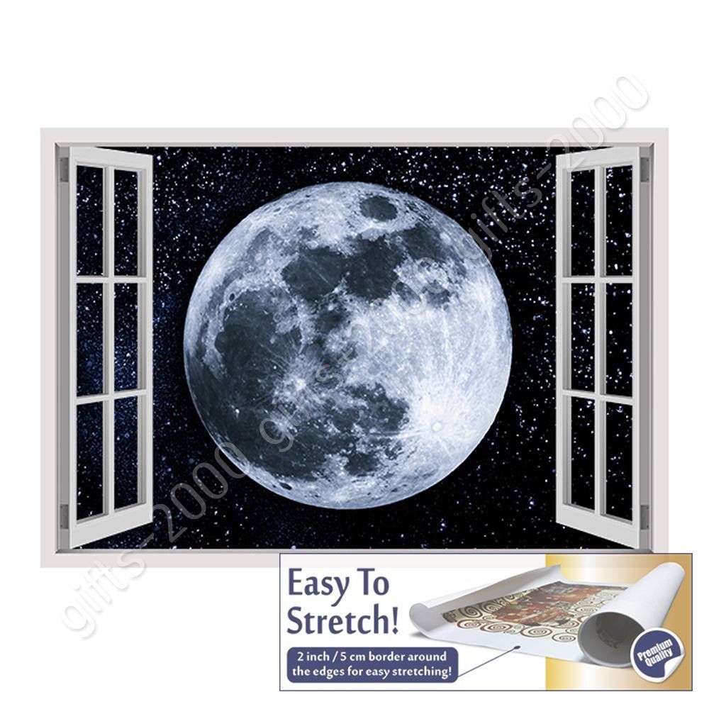 The Moon In Space by Fake 3D Window | Canvas (Rolled) | Wall art giclee ...