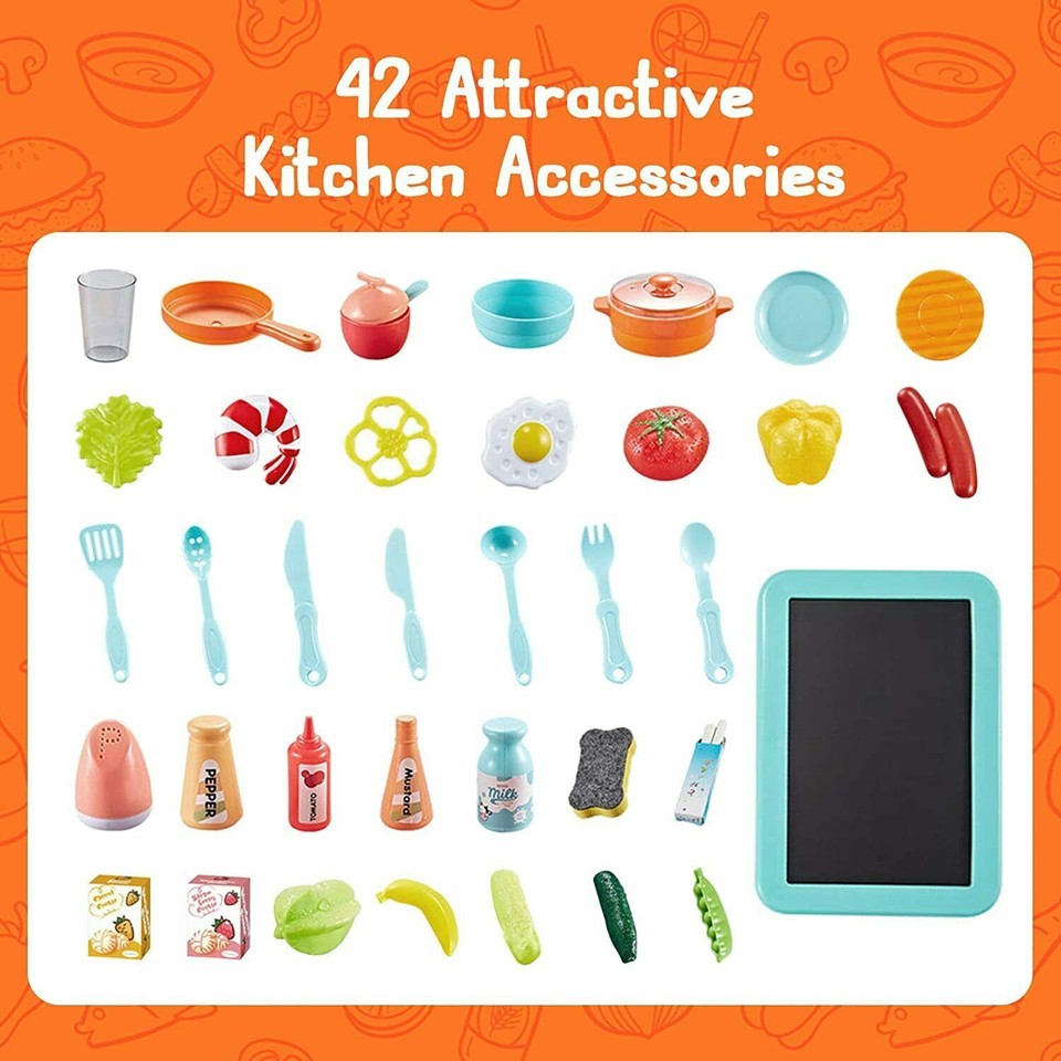 Kids Play Kitchen Pretend Kitchen Toy Set Cooking Role Gift w/Lights ...