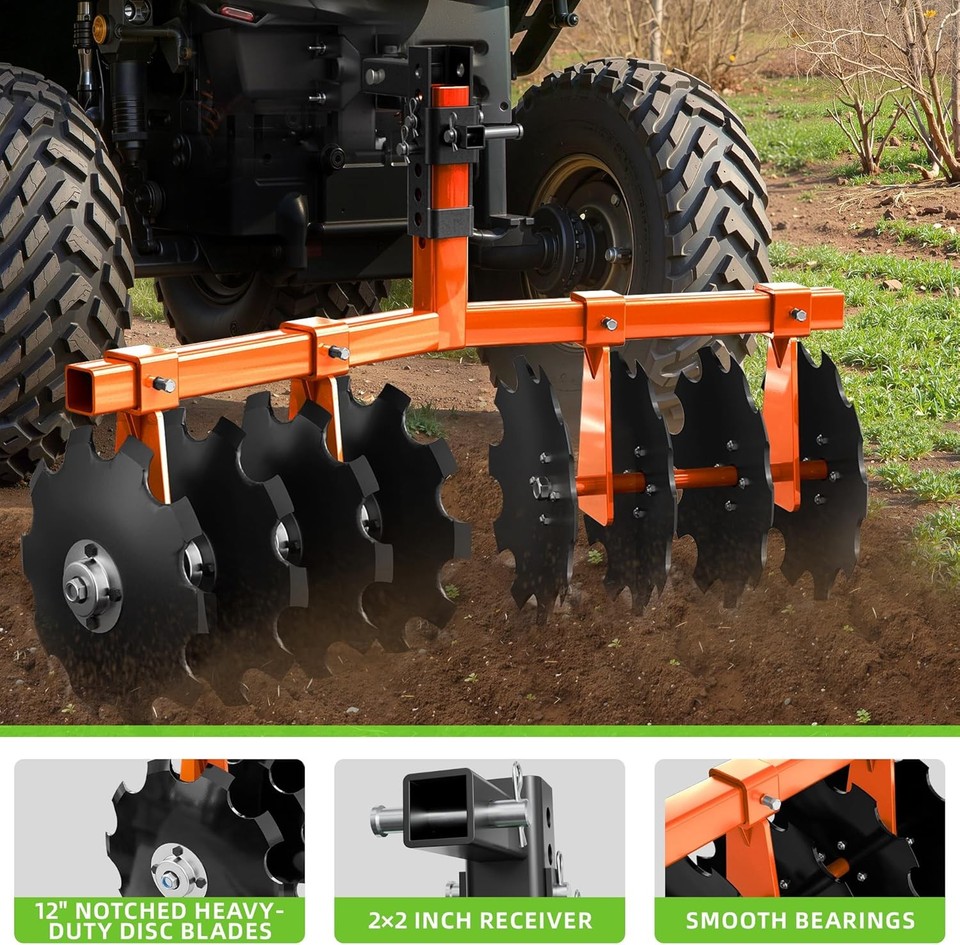 32" Cut Width Disc Plow Harrow With 2" Receiver Hitch Mount for ATVs ...