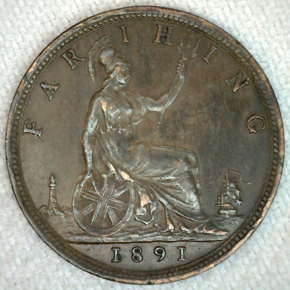 1891 Great Britain Bronze Farthing Coin XF Extra Fine Circulated ...