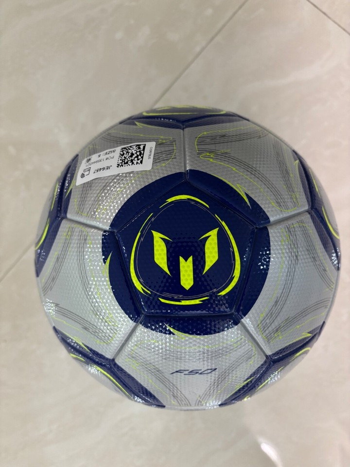 SOCCER BALL-ADIDAS-SIZE 5-F50-MESSI LOGO-SILVER & BLUE IN COLOR-NEW-IN ...