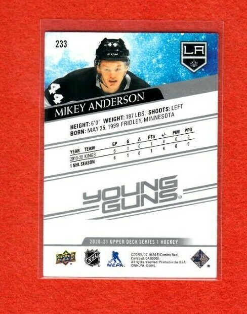 2020 21 Upper Deck Mickey Anderson Young Guns RC LA Kings UMD Bulldogs ...