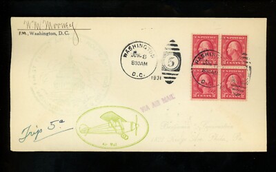 US Postal History Airmail CAM AM 11 Washington DC 1931 AAMC #11W9 ...