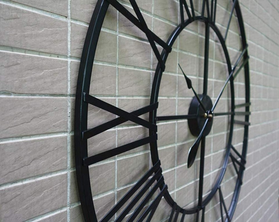 Large Outdoor Garden Wall Clock Big Roman Numerals Giant Open Face ...