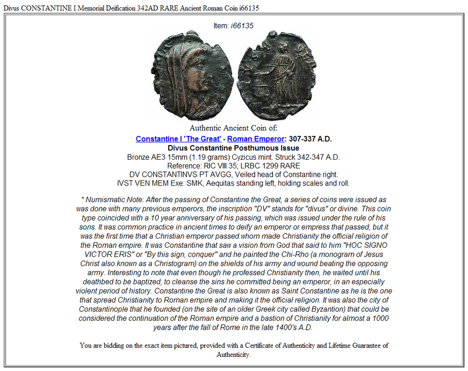 Divus CONSTANTINE I Memorial Deification 342AD RARE Ancient Roman Coin ...