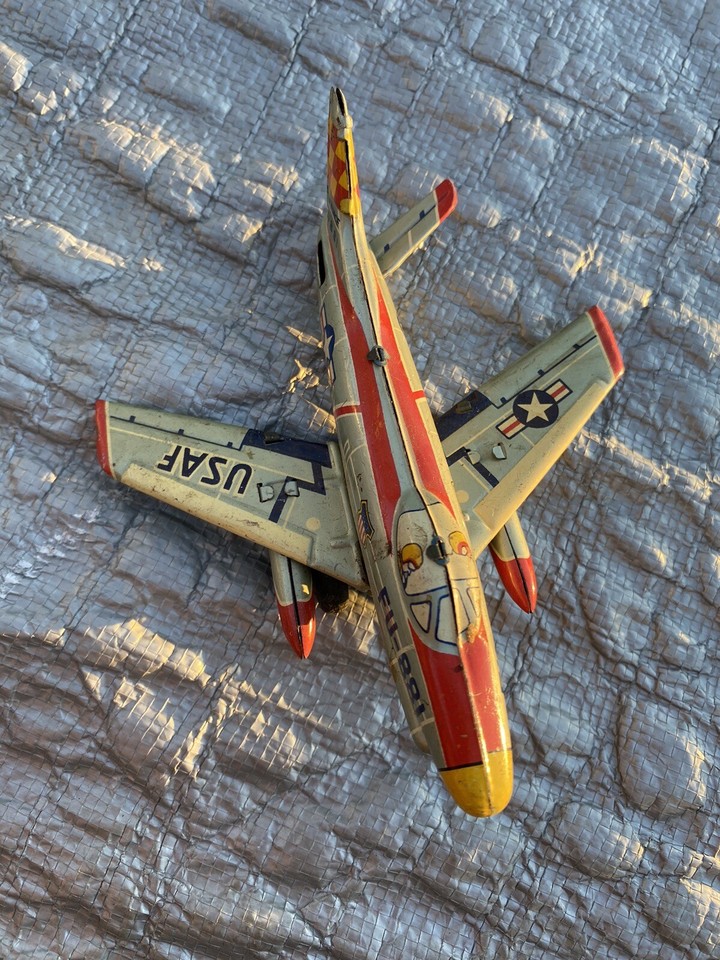 Vintage Old RARE Friction Pwoer USAF FU-881 Airplane Litho Tin Toy Made ...