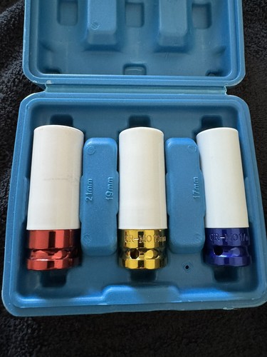 3Pc Non-Marring Impact Wheel Sockets Tool Set Deep Thin Wall 17mm 19mm ...