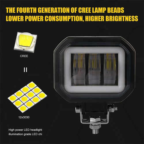 Amber Light LED Work Light 3.5in 6000K 30W Waterproof Square Angel Eyes ...