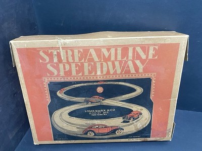 STREAMLINE SPEEDWAY Tin Wind-Up Cars & Race Track LOUIS MARX in Box ...