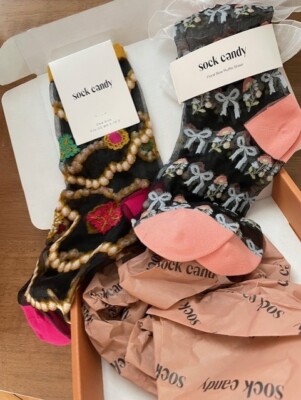 Sock Candy 2 Pair Lot Floral Bow Ruffle Sheer & Pearls and Jewels Sheer ...