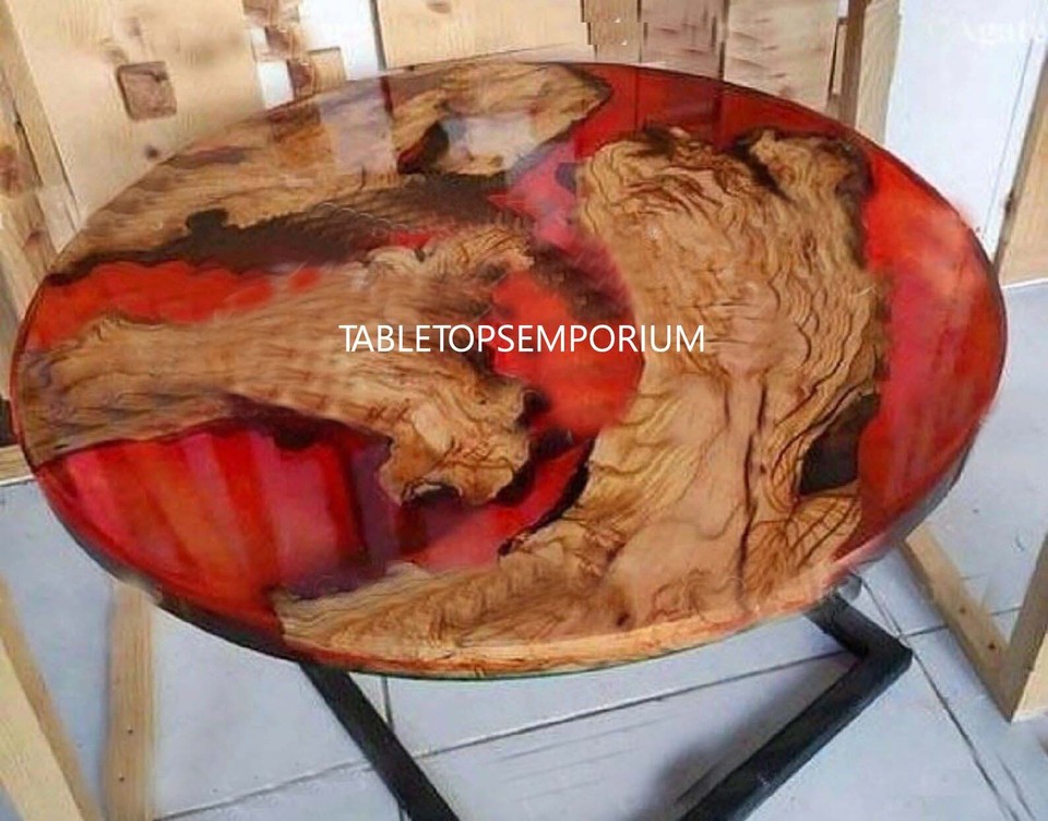 Red Epoxy Resin Top Table Handmade Center Round Coffee Table Home ...