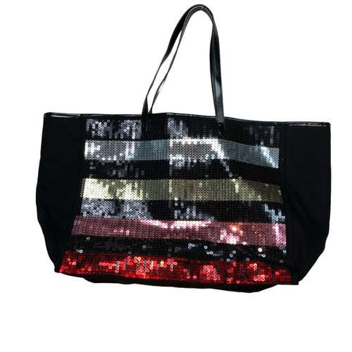 Victory Secret Tote Sequence Black Silver Pink Red Strip Large ...