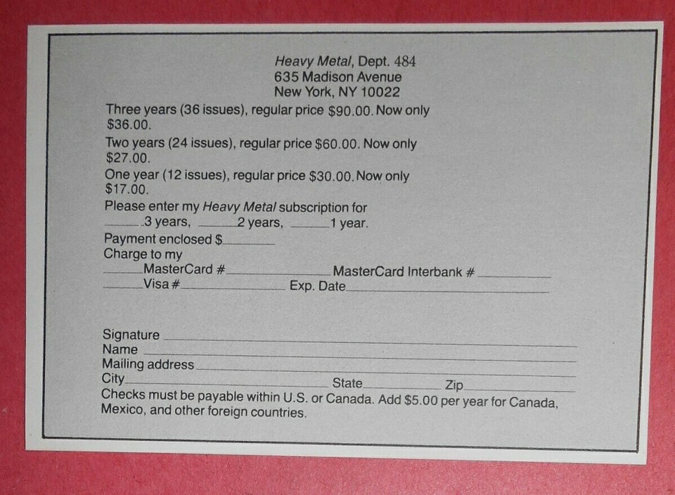 Heavy Metal Magazine Order Forms - 3 Different - Early 1980s | eBay