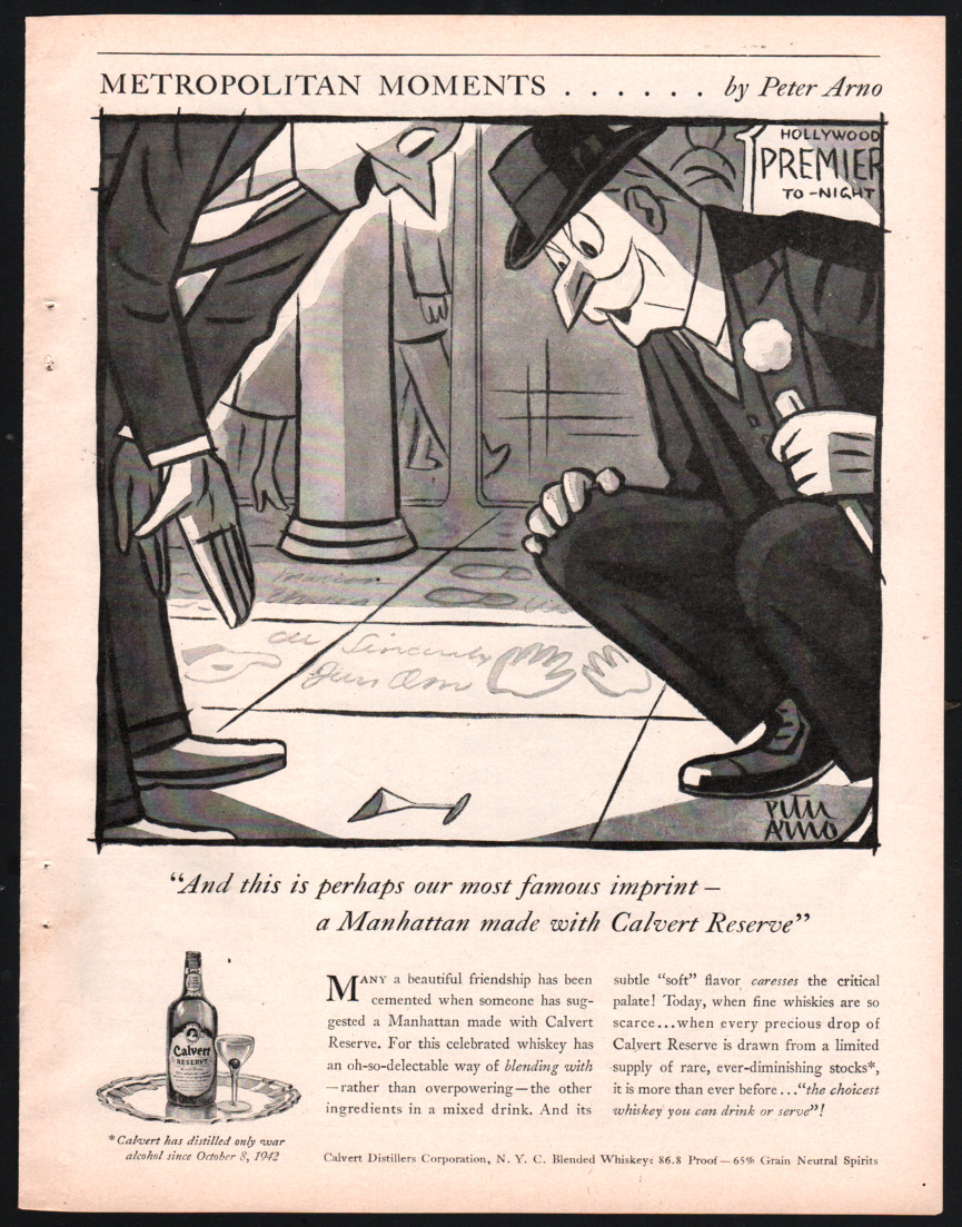 1944 PETER ARNO Cartoon Art Manhattan made with Calvert Whisky Whiskey ...