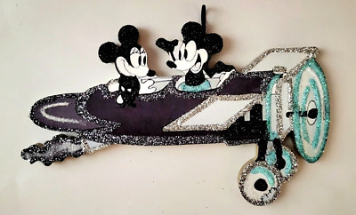 MICKEY MINNIE PLANE CRAZY AIRPLANE * Glitter CHRISTMAS ORNAMENT * Vtg ...