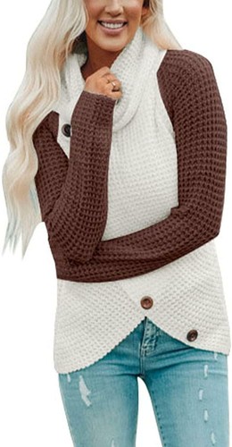 Asvivid Cowl Neck Color Block Asymmetrical Loose Wrap Sweater, Cream ...