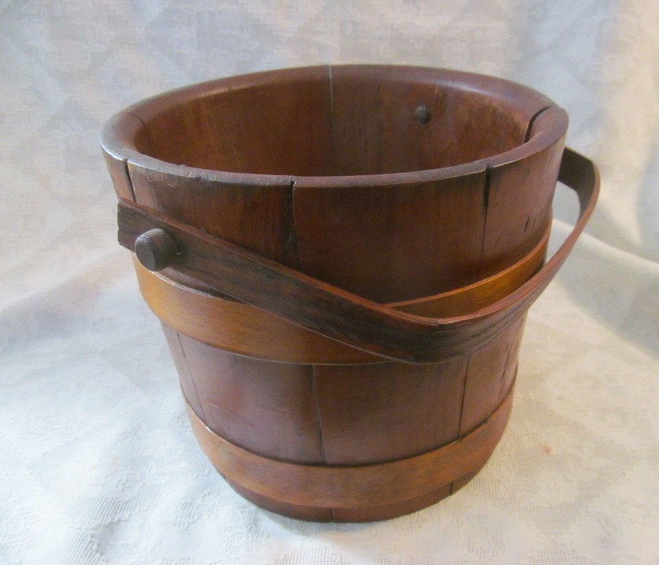 Primitive Antique 1800s Staved Cooper Wooden Bucket Utility Sugar ...