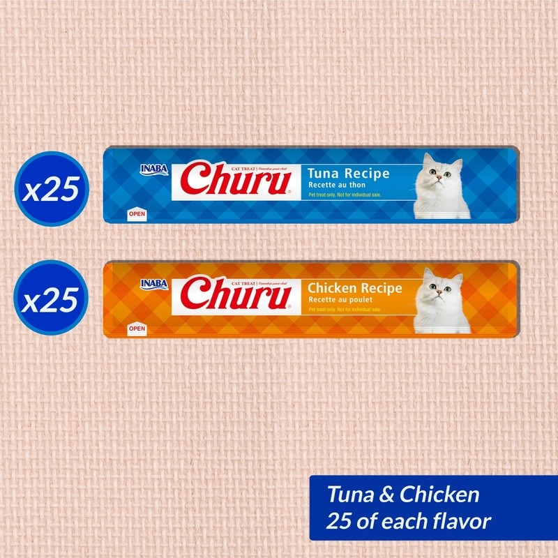 Churu Cat Treats Tuna Chicken Soft Hydrating Low-Calorie Grain-Free 50 ...