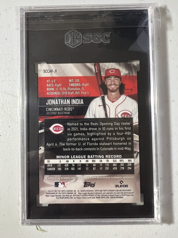 2021 Topps Stadium Club Jonathan India RC AUTO SGC 10 Cincinnati Reds ...