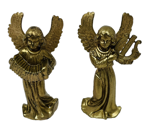 Vintage Gold Color Angels with Musical Instruments Figures Marked Hong ...