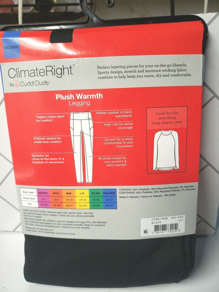 Climate Right Cuddl Duds Women's Plush Warmth Leggings Size XXL Black ...