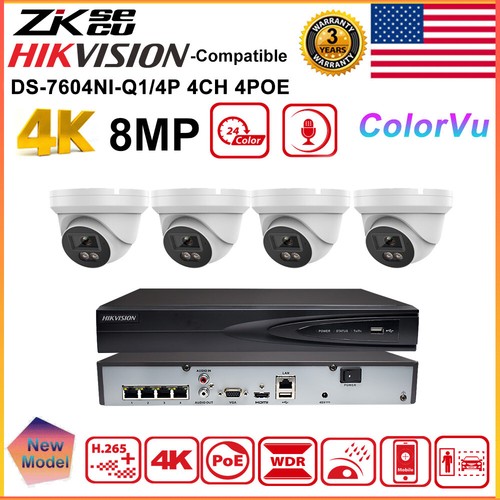 Hikvision 8MP 4CH NVR 4K 8MP ColorVu Security IP Camera POE MIC CCTV ...