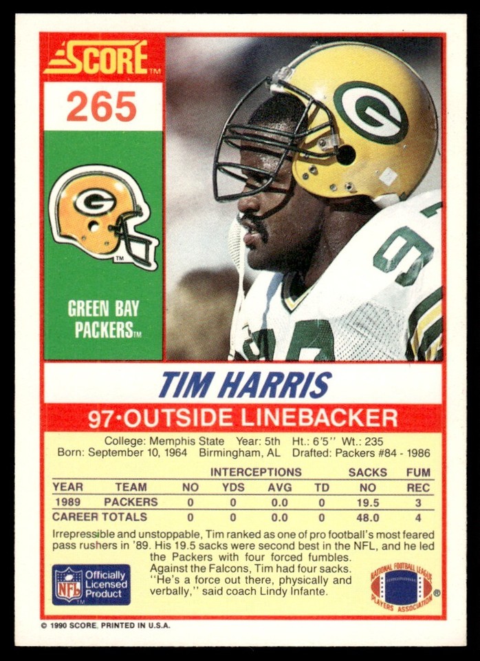 1990 Score Tim Harris Green Bay Packers #265 | eBay