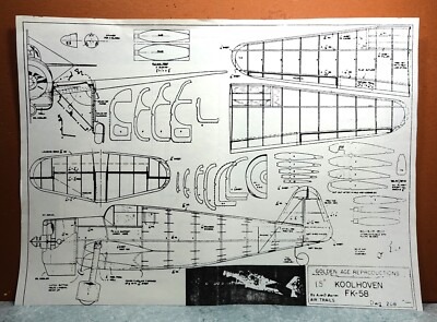 KOOLHAVEN FK-58 BALSA FREE FLIGHT MODEL AIRPLANE PLANS 15" WINGSPAN | eBay