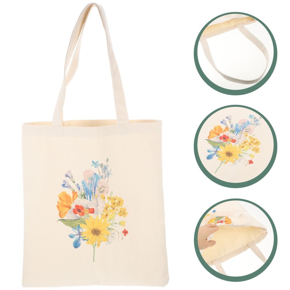 Large Capacity Canvas Flower Printing Bag Tote Bag Single Shoulder Bag ...