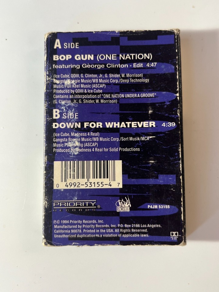 Ice Cube ‎Bop Gun (One Nation) Rap Cassette Single 1994 featuring ...