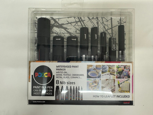 Uni POSCA Marker Pen Set of 8 Nib Sizes / Tips - Black 5012788011876 ...