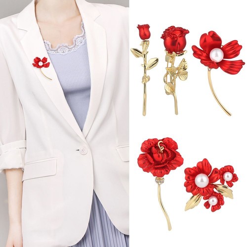 Rose Flower Decoration Corsage Red Rose Brooch Safety Pins Suit ...