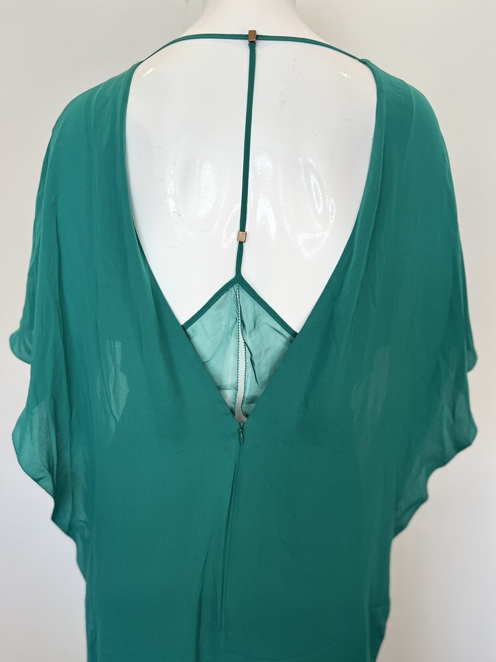 HALSTON HERITAGE Sheer Overlay Inset Gown In Emerald MSRP $595 New Size ...