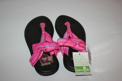 Sanuk Yoga Sling Flip Flop 1011419Y Pink Burst Prints Big Girl's 6/7 | eBay