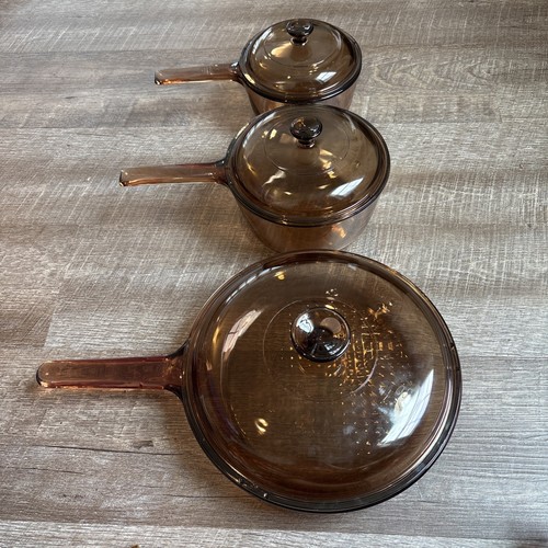 Corning Vision Cookware Amber 6 PC Set 1L, 1.5L Pots & Large Skillet W ...