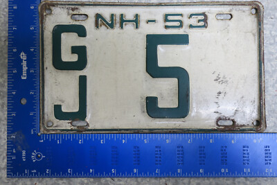 1953 53 NEW HAMPSHIRE NH LICENSE PLATE TAG #GJ 5 GRAFTON COUNTY SINGLE ...