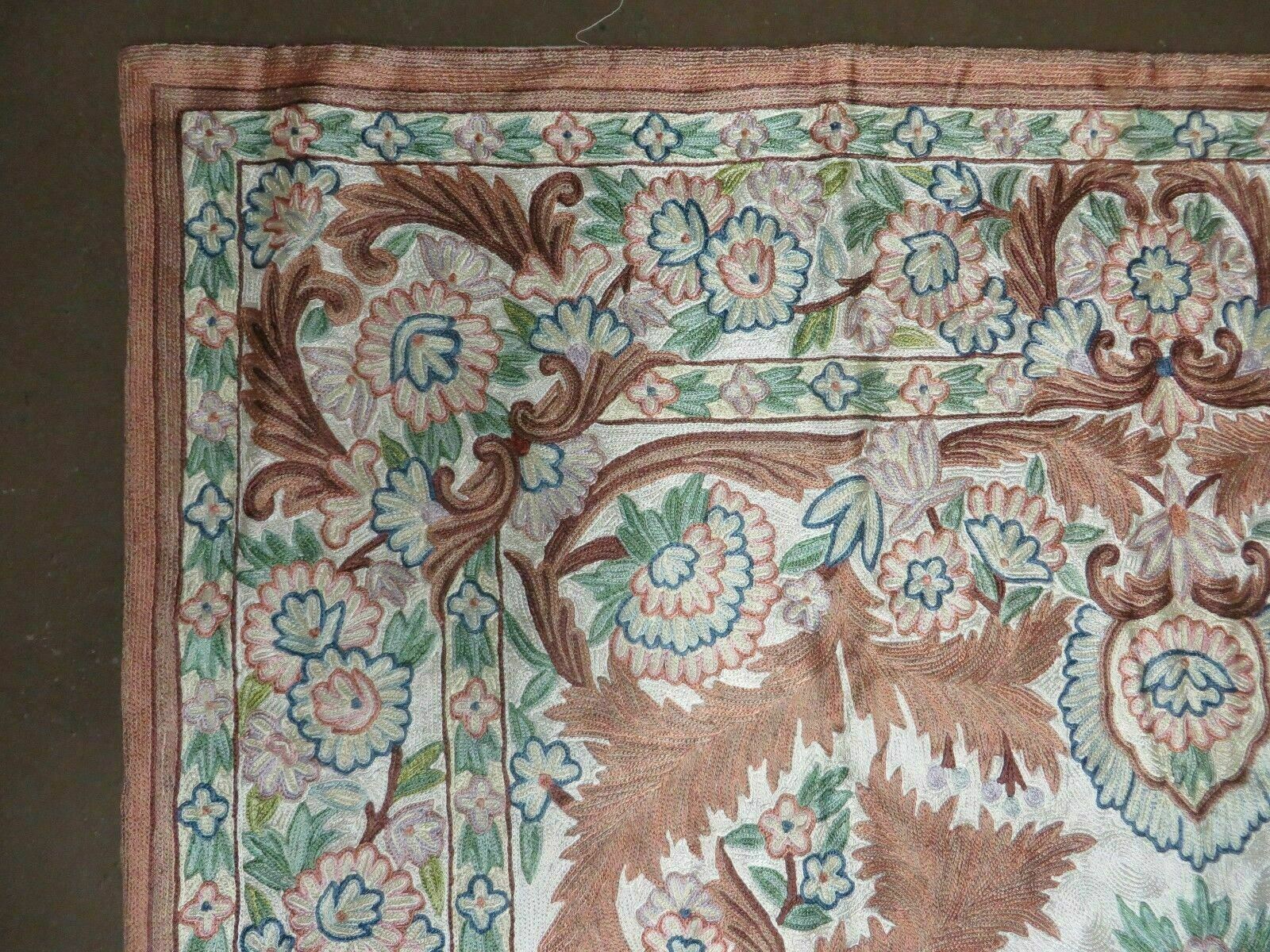 4' X 6' Vintage Embroidery Hand Stitched Rug Silk On Cotton India ...