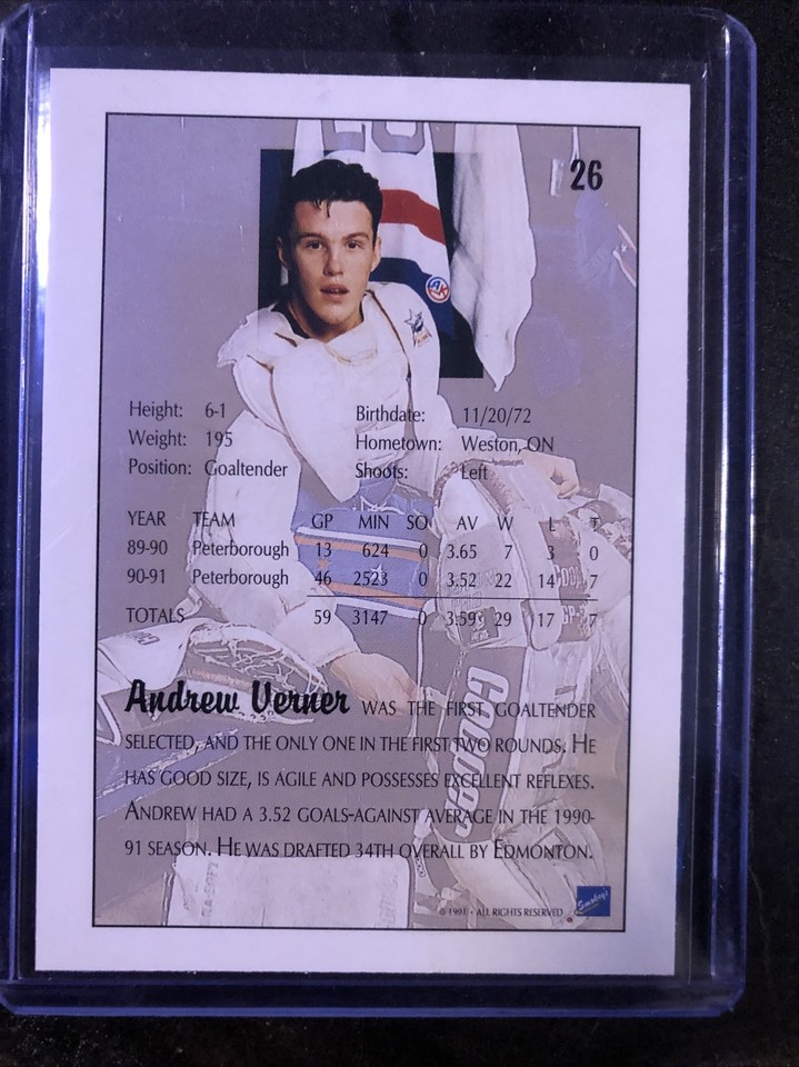 1991 Ultimate Draft French #26 Andrew Verner | eBay