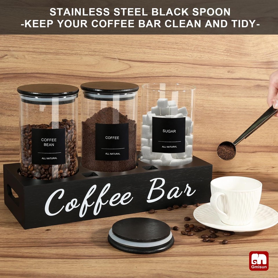 Gmisun Coffee Containers 3pcs 50oz Black Glass Coffee Storage Canisters ...