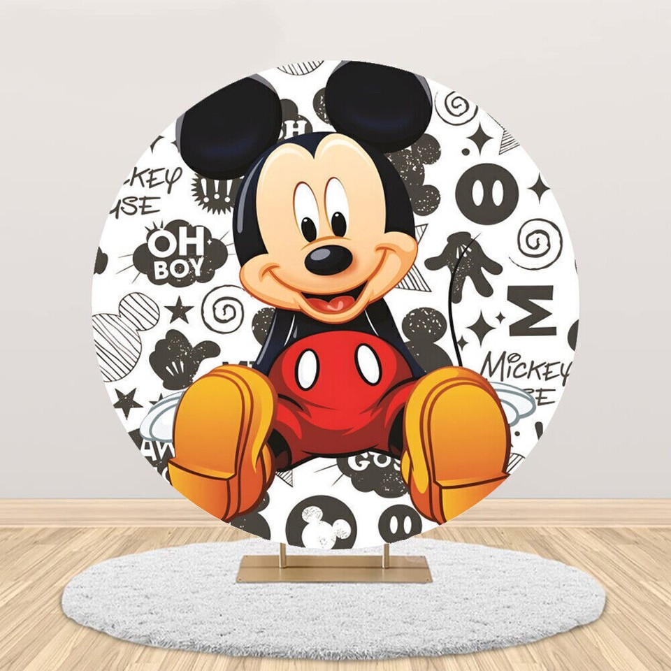 Cartoon Round Mickey Mouse Backdrop Cover Boys Birthday Party ...