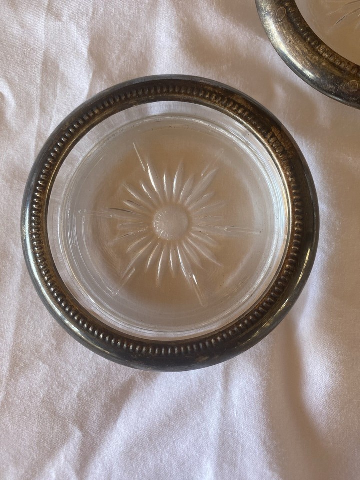3 Vintage Sunburst Coasters Leonard Glass & Silverplate Stackable MCM ...