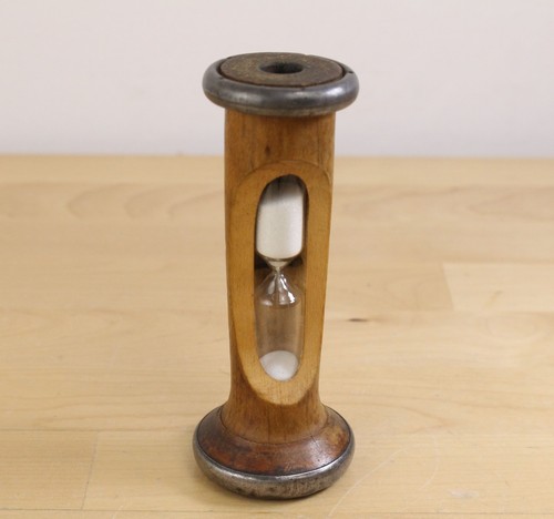 Egg 3 Minute Timer Hourglass Made from VTG Wood Steel Bobbin Spool Game ...