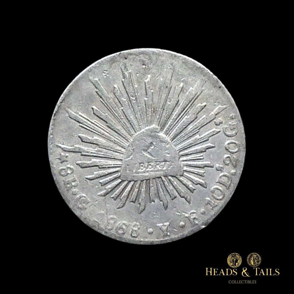 1868 MEXICO 8 REALES "GO YF" SILVER COIN CHOPMARKED & OVERDATE 1658/68 ...