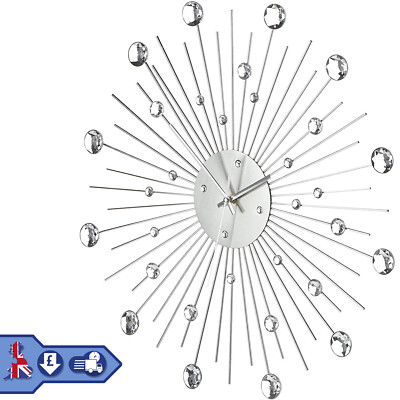 Jewelled Diamante Beaded Wall Clock Crystal Sunburst 48cm Home Decor ...
