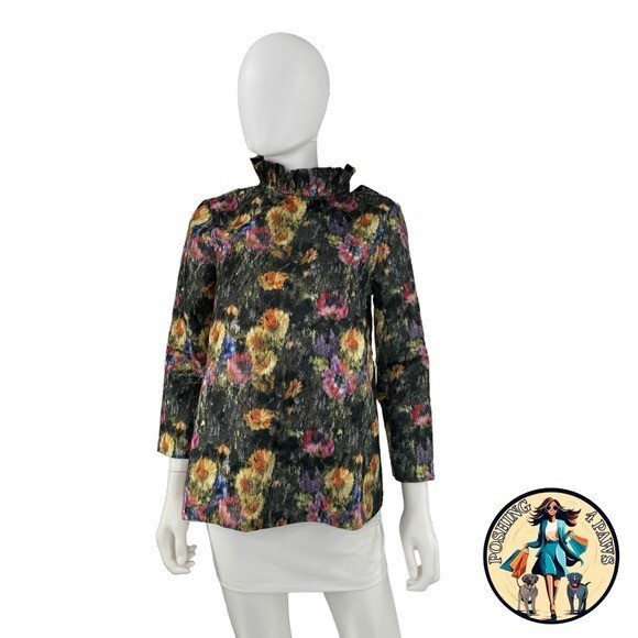 Tuckernuck NEW Midnight Primrose Jacquard Preppy Floral Bow Blouse Size ...