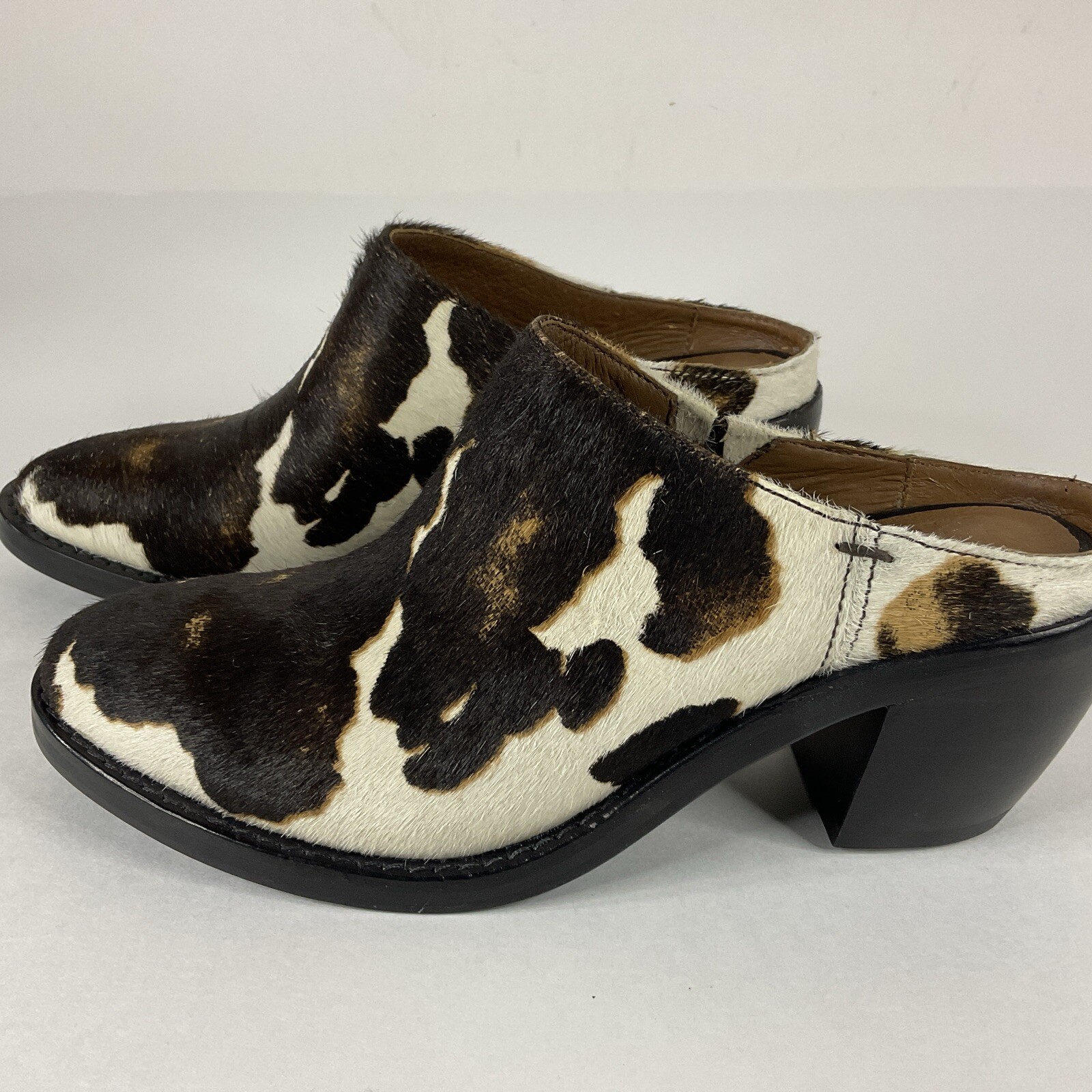 Frye Women's Cowhide Hair Leather Slip On Heel Mule Clog Western Size ...