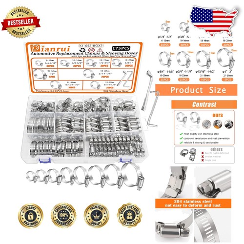 Versatile 175 PCS Stainless Steel Hose Clamps Kit for Plumbing ...